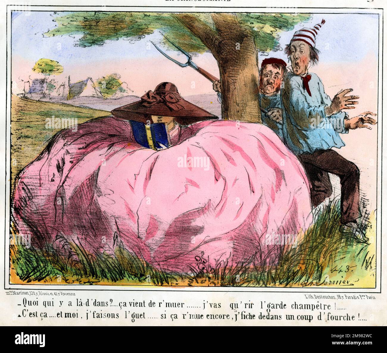 La Crinolonomanie by Charles Vernier -- Two country yokels are afraid ...