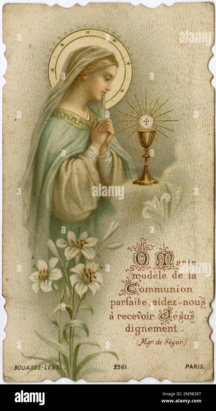 Chromolithograph Devotional Card - Mary with Communion Cup. Souvenir ...