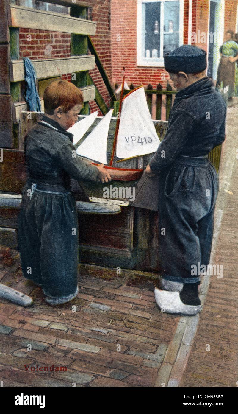 Volendam, The Netherlands - Two young Dutch Boys with a beautiful model ...