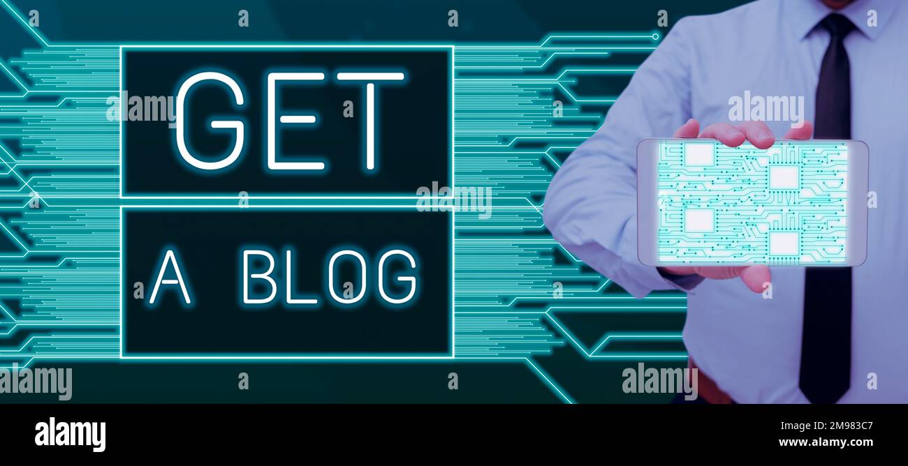 Hand writing sign Get A Blog. Business concept Start writing on social ...