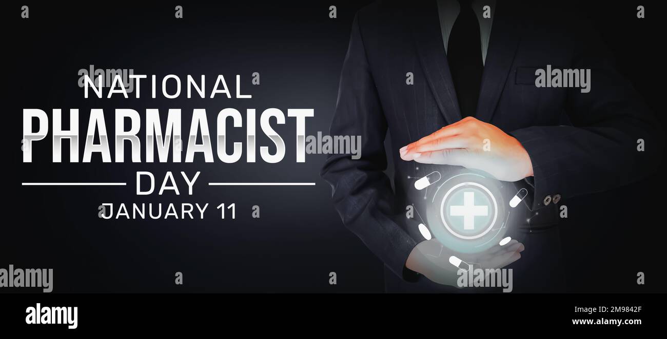 National Pharmacist Day Background with glowing medical signs inside ...