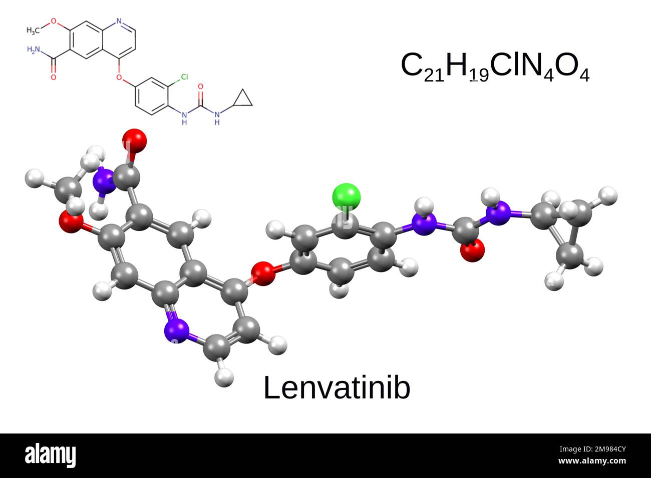 Chemical formula, skeletal formula and 3D ball-and-stick model of a ...