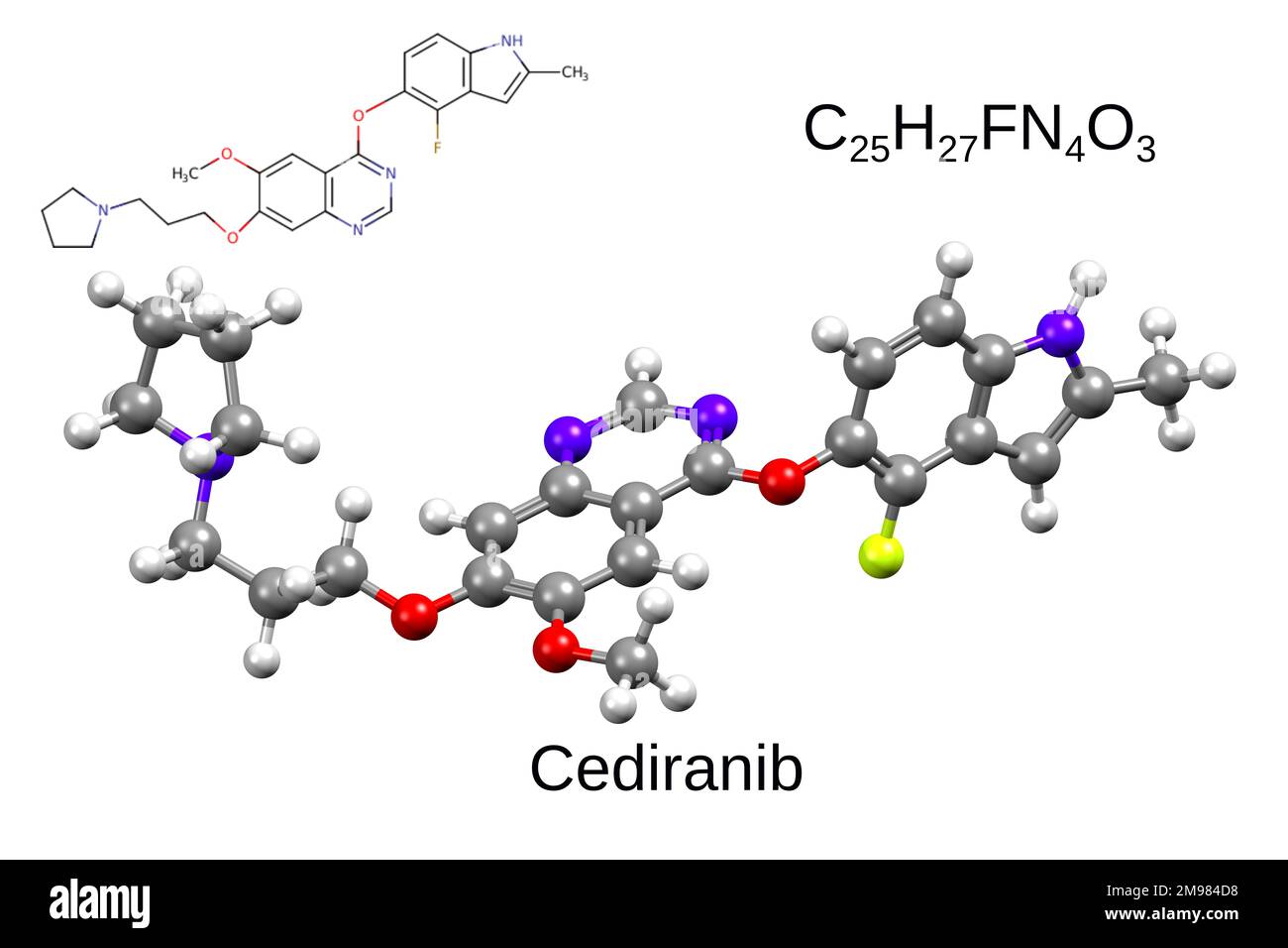 Chemical formula, skeletal formula and 3D ball-and-stick model of a chemotherapeutic drug ...