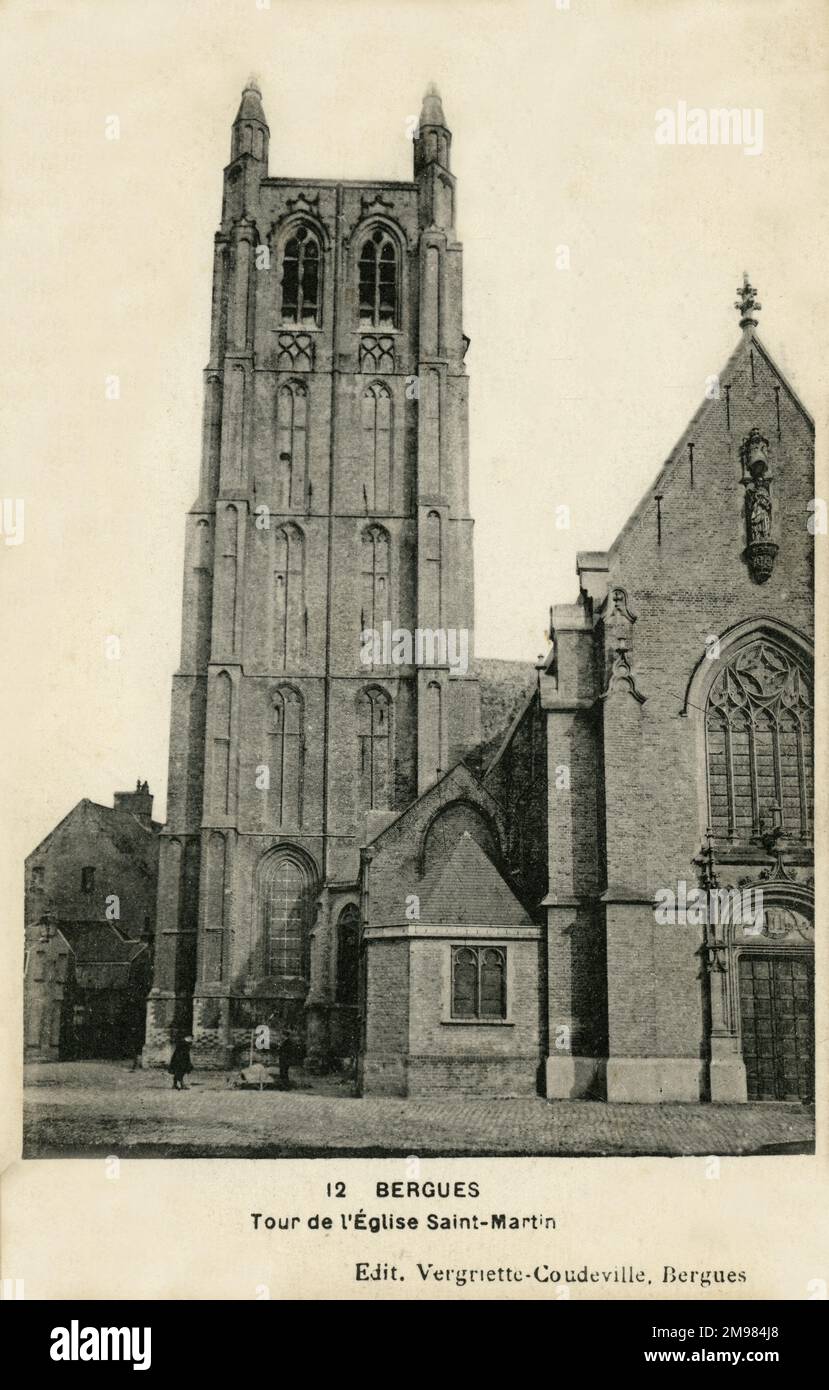 Bergues, France - the tower of the Saint Martin Church. The church was ...
