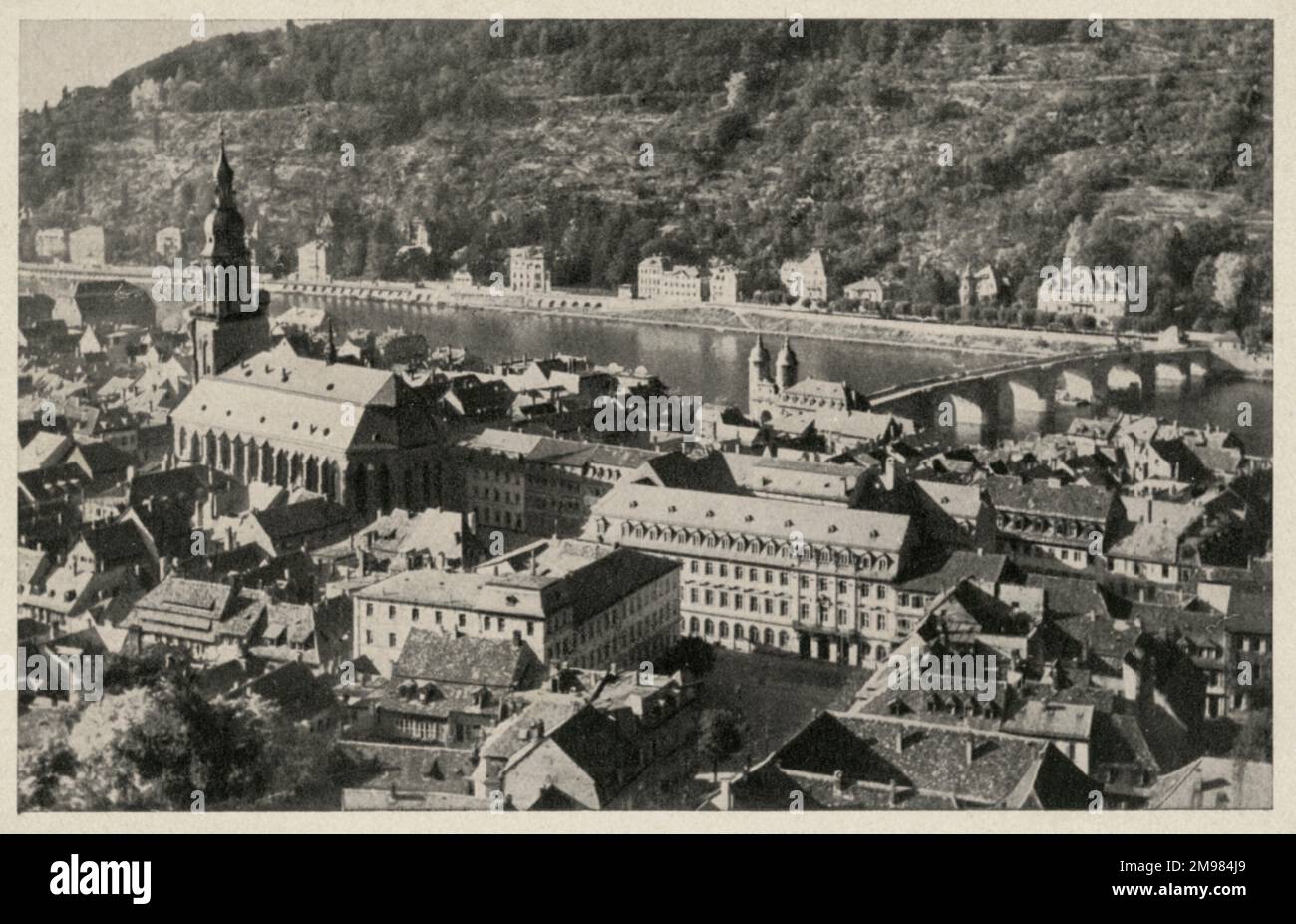 An aerial view of the German city of Heidelberg, taken from Heidelberg ...