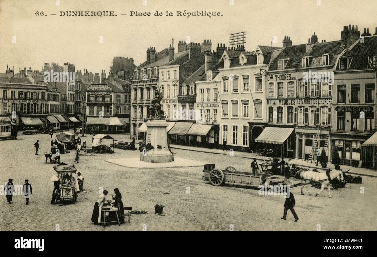 The Place de la Republique, main square, showing stall traders, horse ...