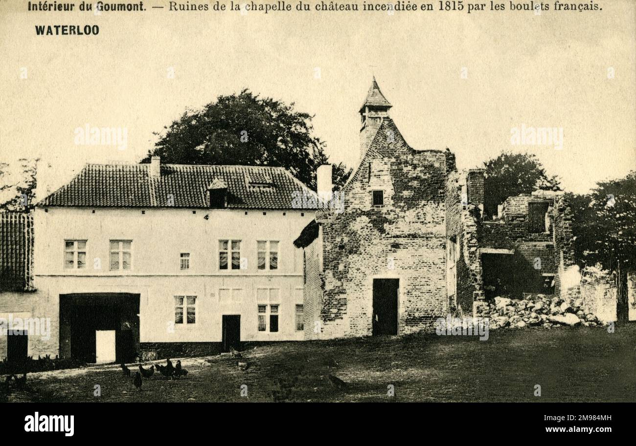 The Hougoumont farmhouse and ruined chapel, standing at the bottom of ...