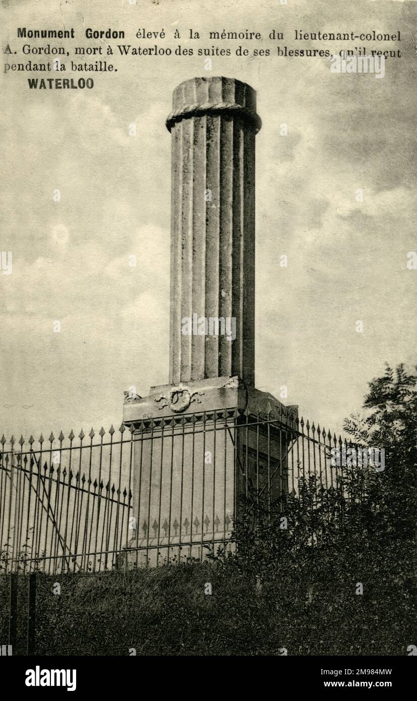 The Gordon Monument was placed on the site of the Battle of Waterloo in ...