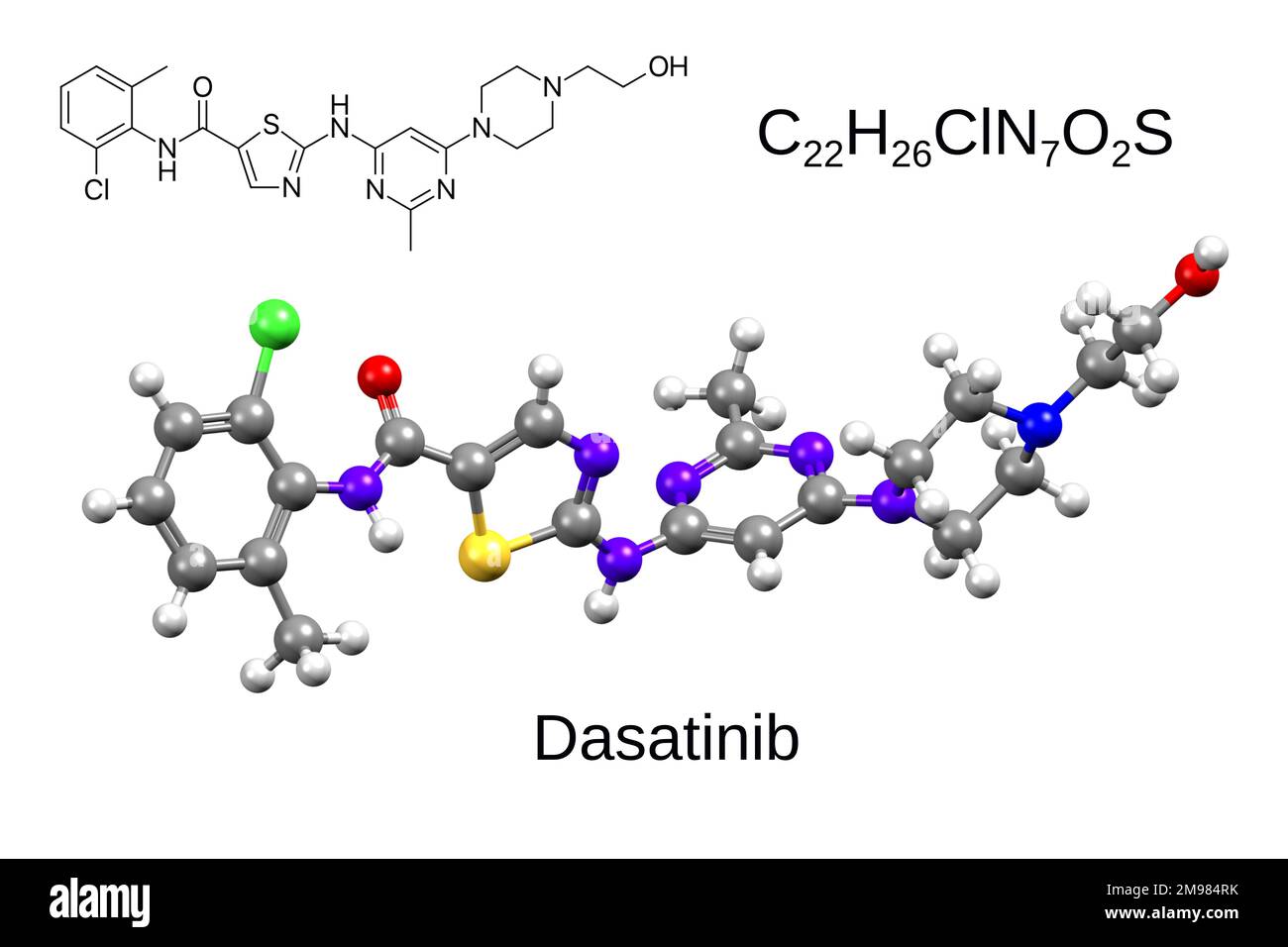Chemical formula, skeletal formula and 3D ball-and-stick model of a chemotherapeutic drug ...