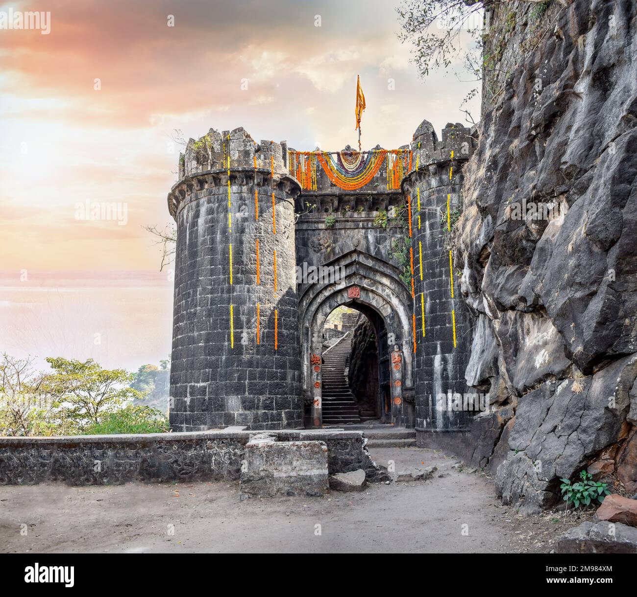 Decorated entrance to Ajinkyatara Fort, Satara, Sahayadri Mountains ...
