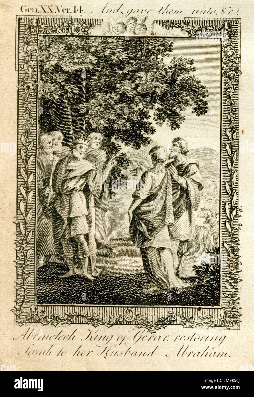 Abimelech, King of Gerar, restoring Sarah to her husband Abraham ...