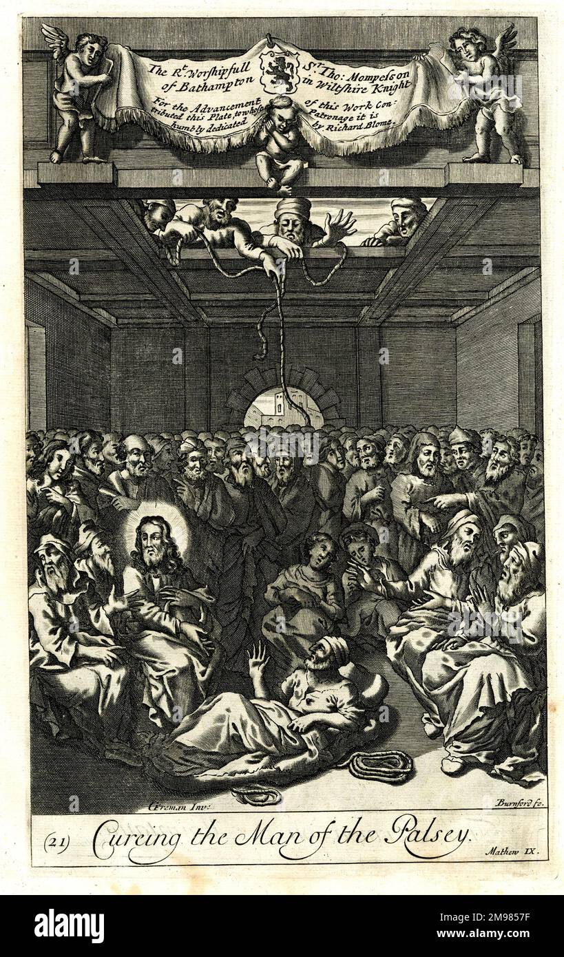 Jesus curing the man of the palsy - Matthew 9 Stock Photo - Alamy