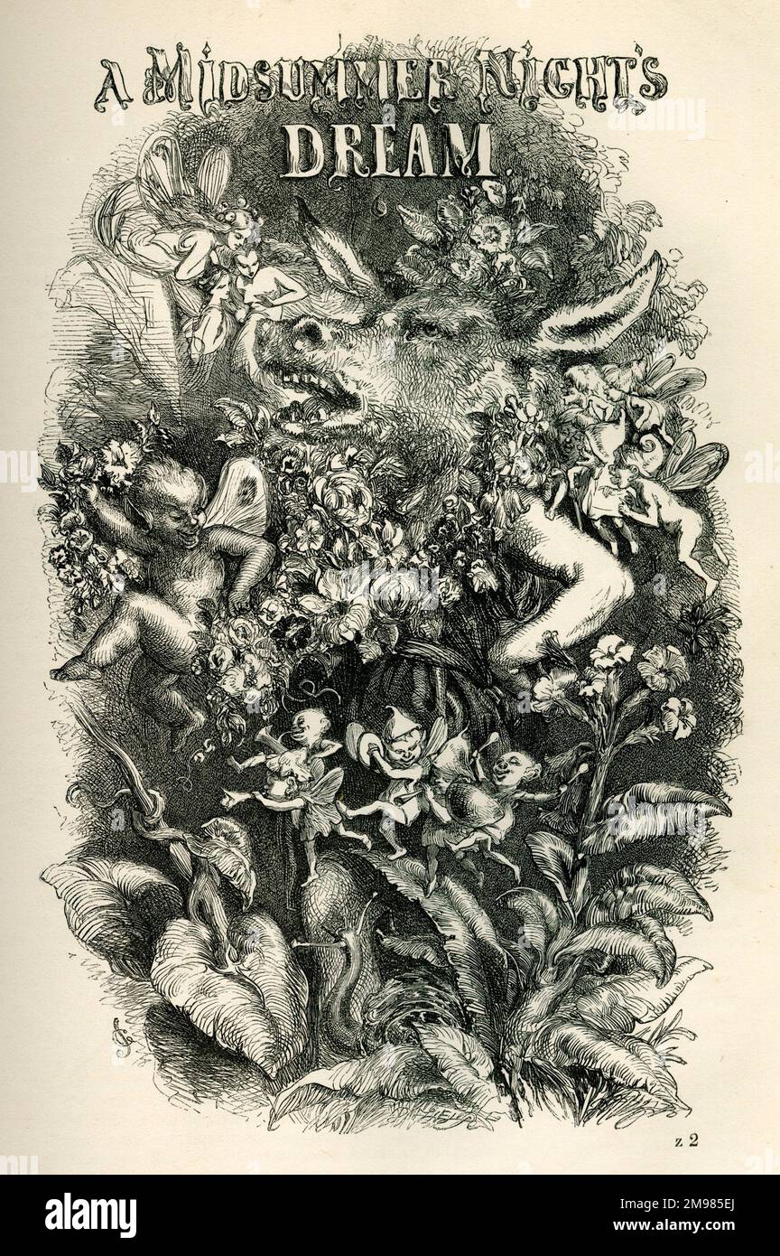 A Midsummer Night's Dream - title page, showing Bottom and the fairies ...