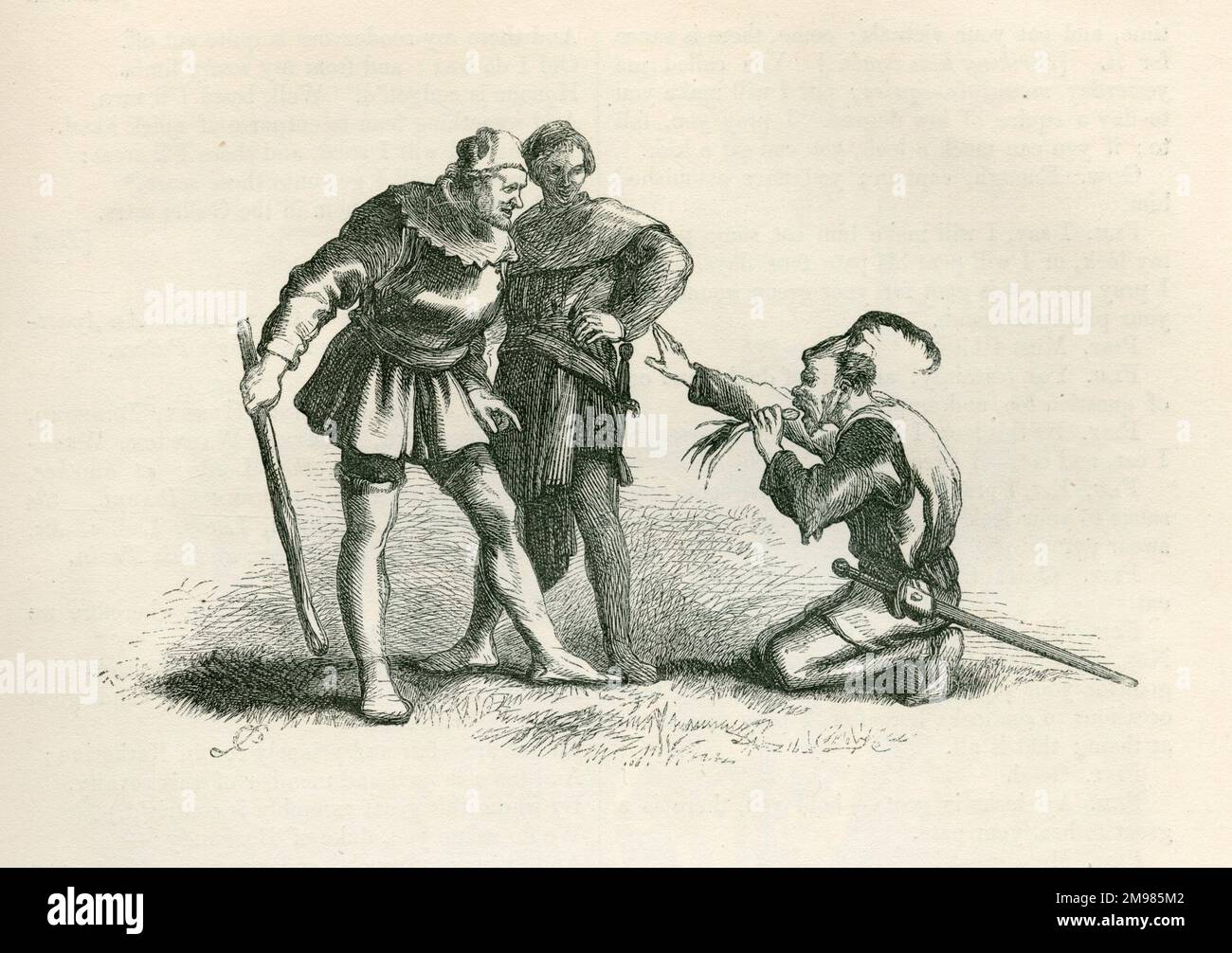 Henry V - Fluellen forces Pistol to eat a raw leek, watched by Gower ...