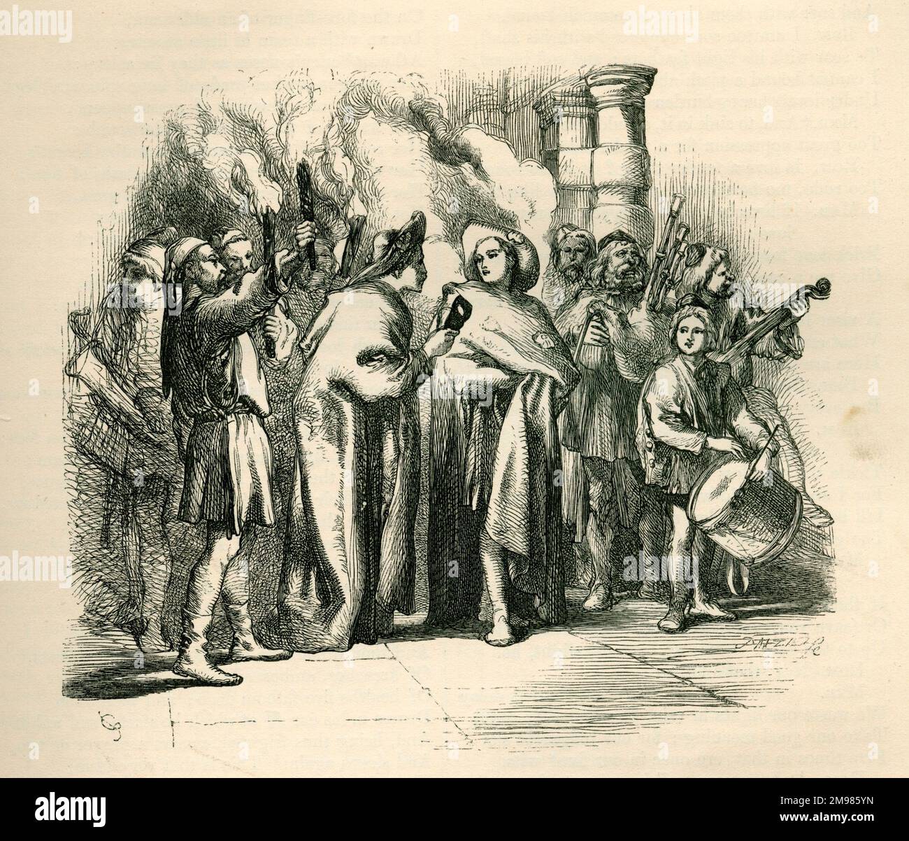 Romeo and Juliet - scene at the Capulet ball, with torch bearers and ...