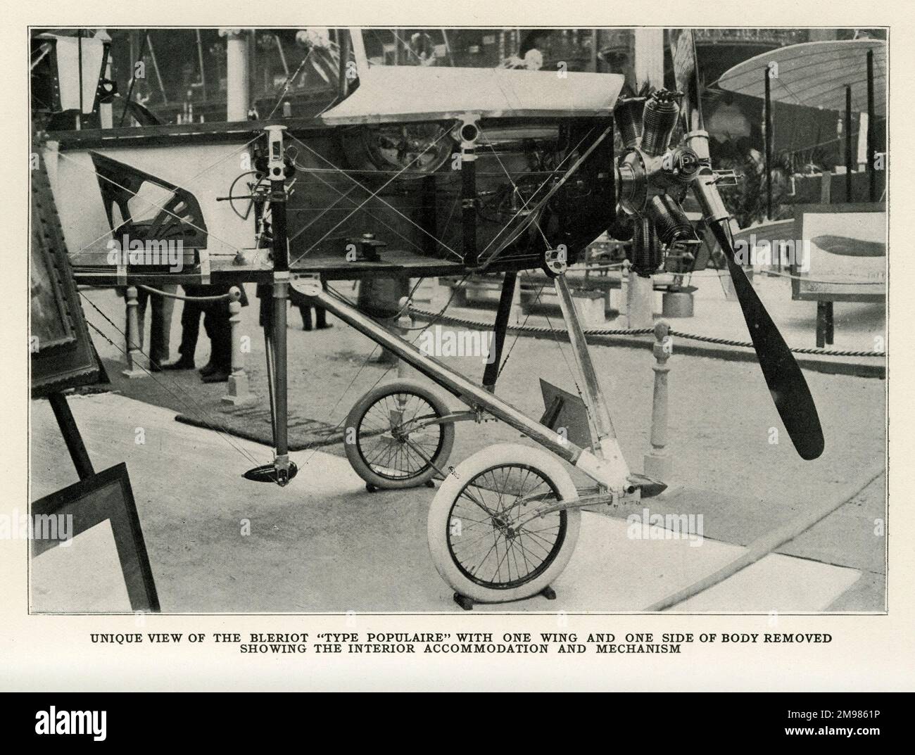 Bleriot "Type Populaire" plane on display, with one wing and one side ...