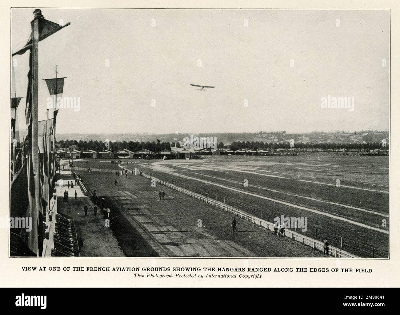 View of aviation grounds in France, showing hangars ranged along the ...