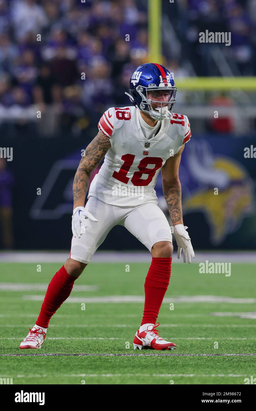 New York Giants wide receiver Isaiah Hodgins (18) in action against the ...