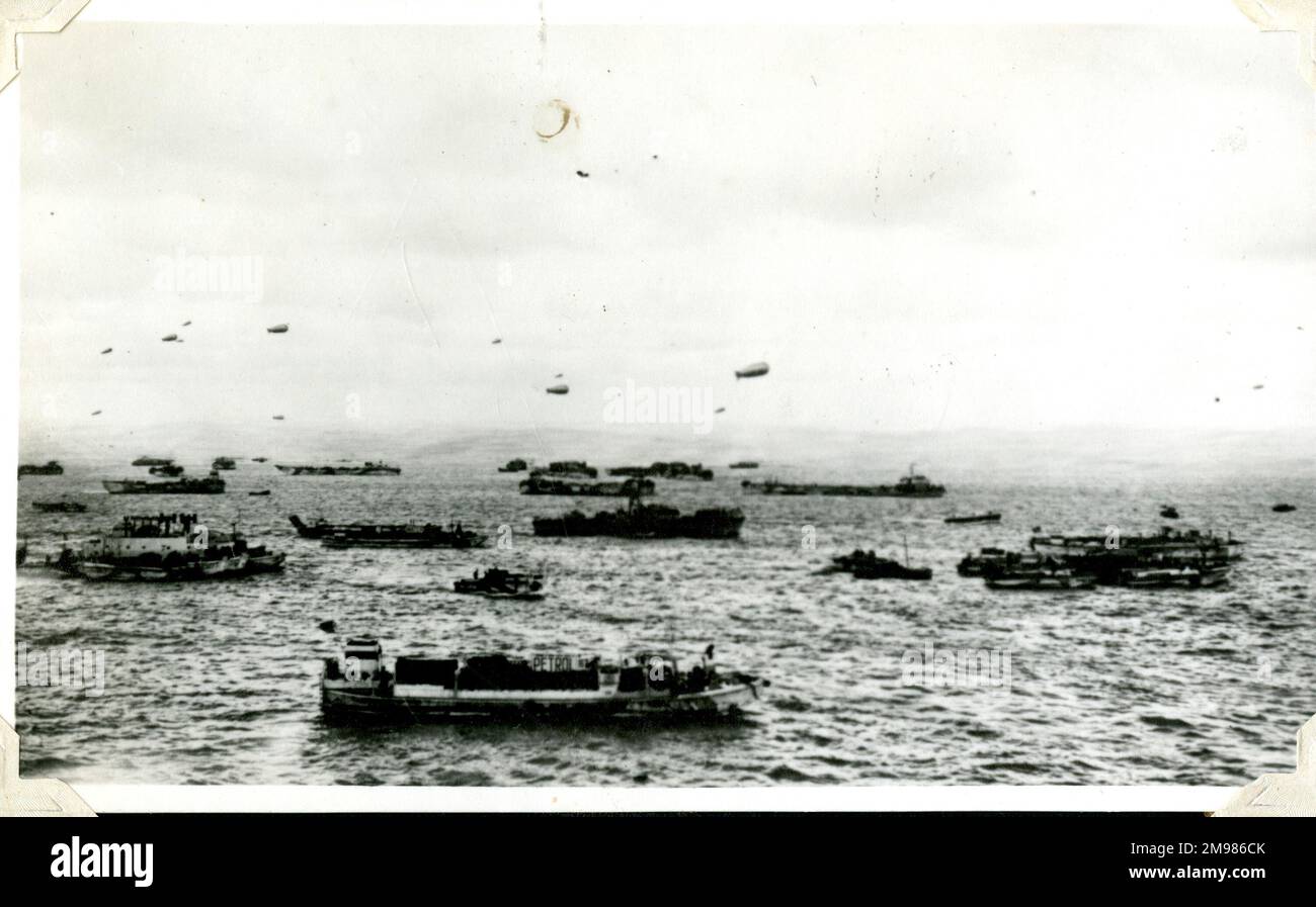 D-Day Invasion Forces approaching Normandy, France, June 1944 Stock ...