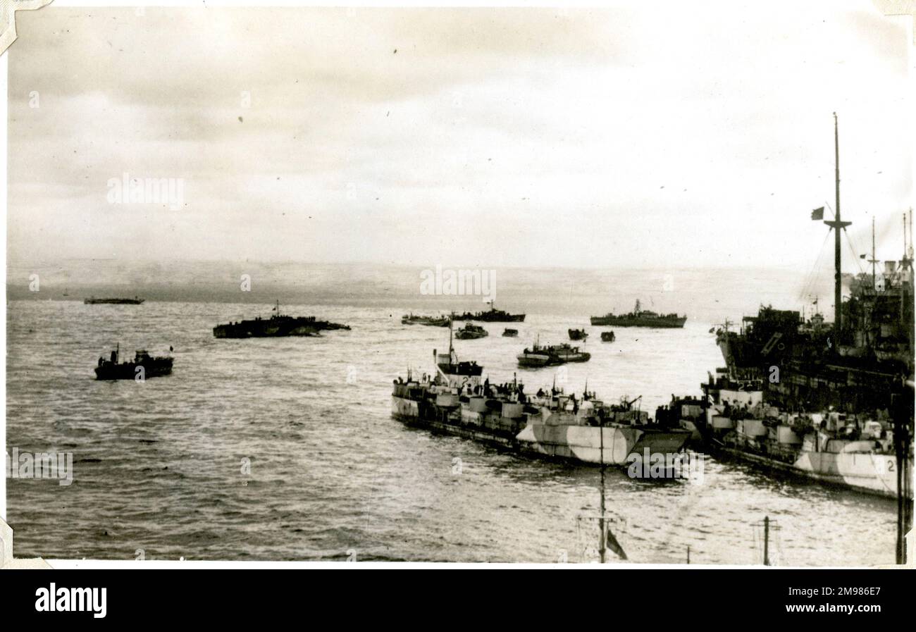 D-Day Invasion Forces approaching Normandy, France, June 1944 Stock ...