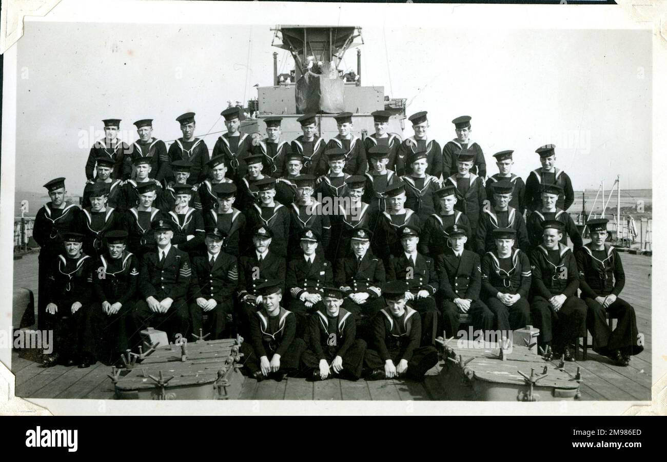 Group photo on board HMS Iron Duke, Scapa Flow, WW2 Stock Photo - Alamy