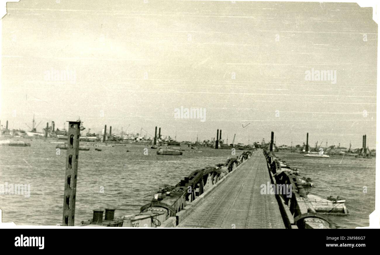 Mulberry Harbour off Arromanches, Normandy, France, a temporary ...