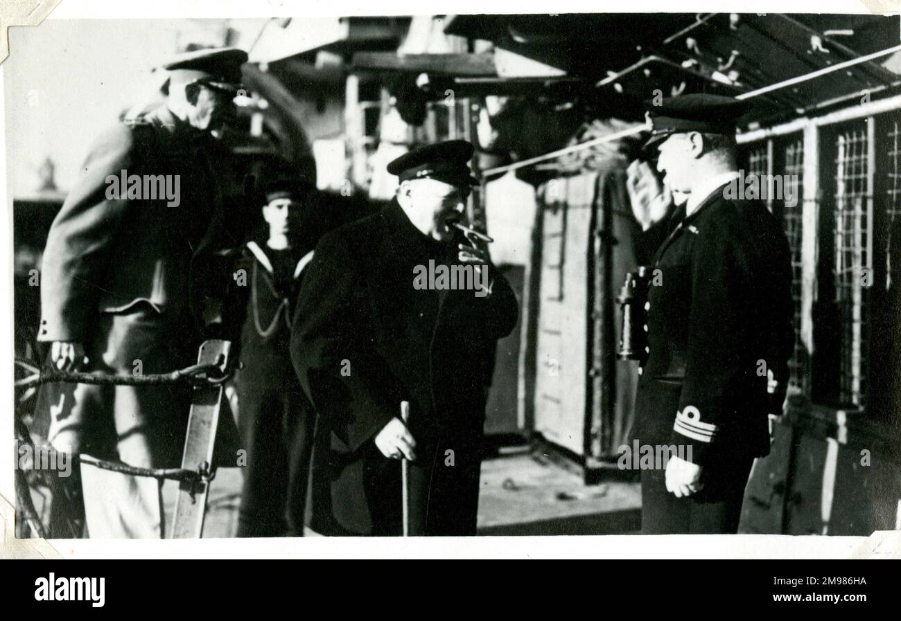 D-Day + 6, Winston Churchill and General Smuts, on board HMS Kelvin ...