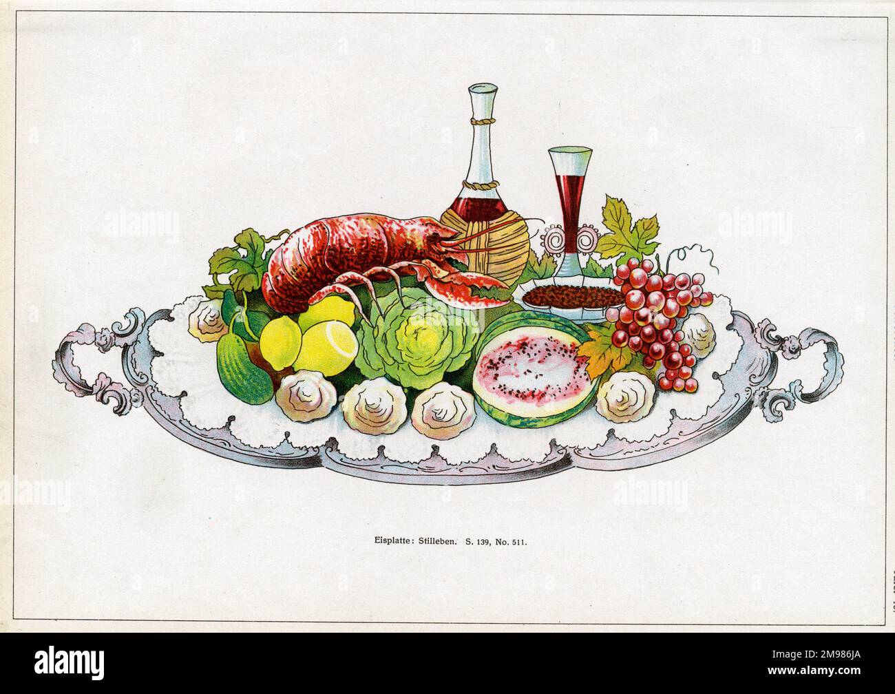 Table display -- shellfish with wine, vegetables and fruit Stock Photo ...