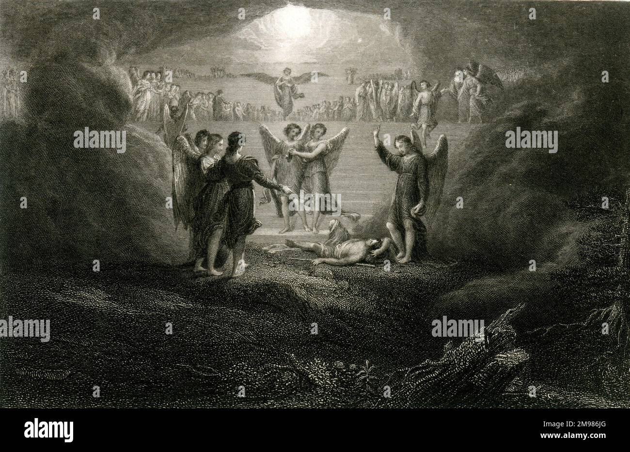 Jacob's Dream (Bible, Book of Genesis), with angels on a staircase ...