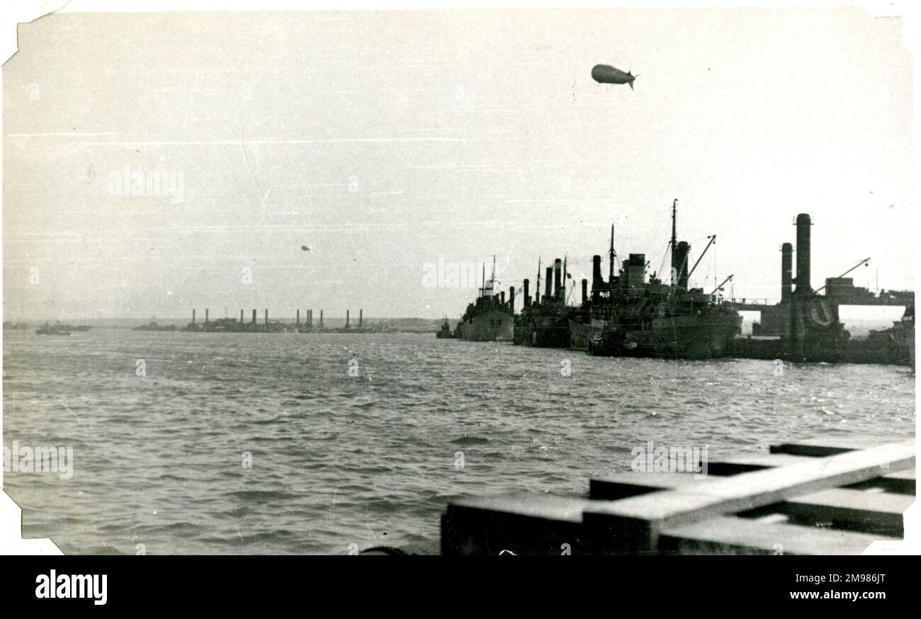 Mulberry Harbour off Arromanches, Normandy, France, a temporary ...