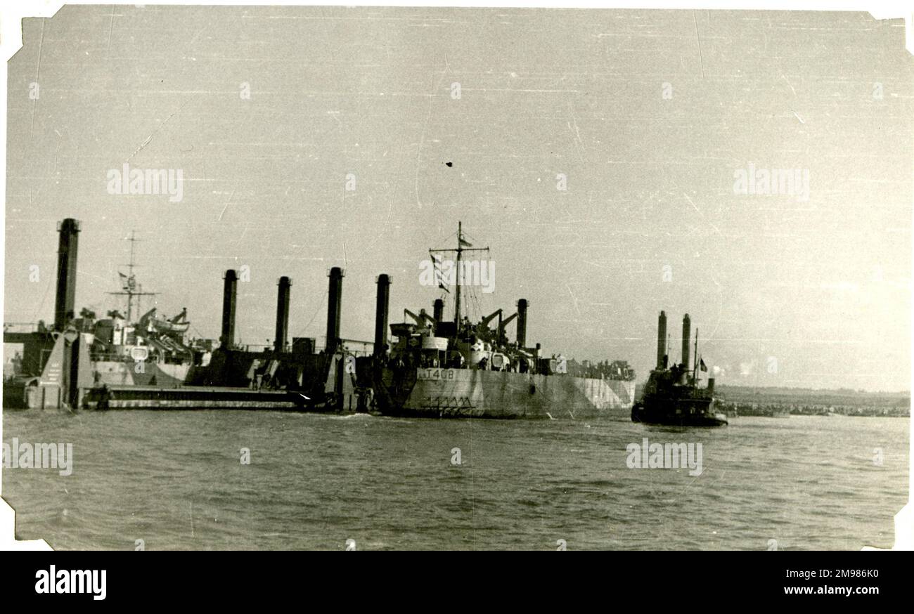 Mulberry Harbour off Arromanches, Normandy, France, a temporary ...