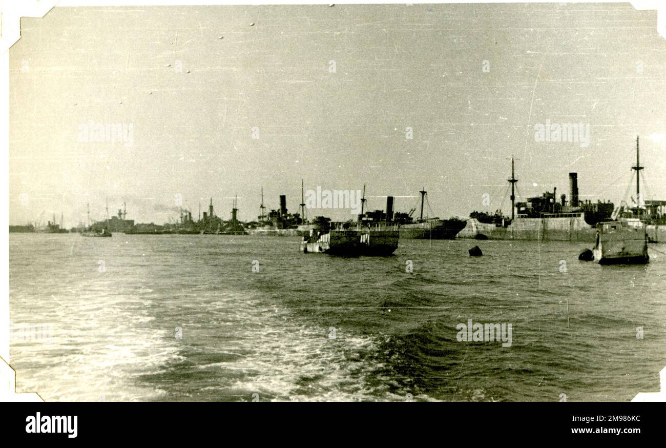 Mulberry Harbour off Arromanches, Normandy, France, a temporary ...