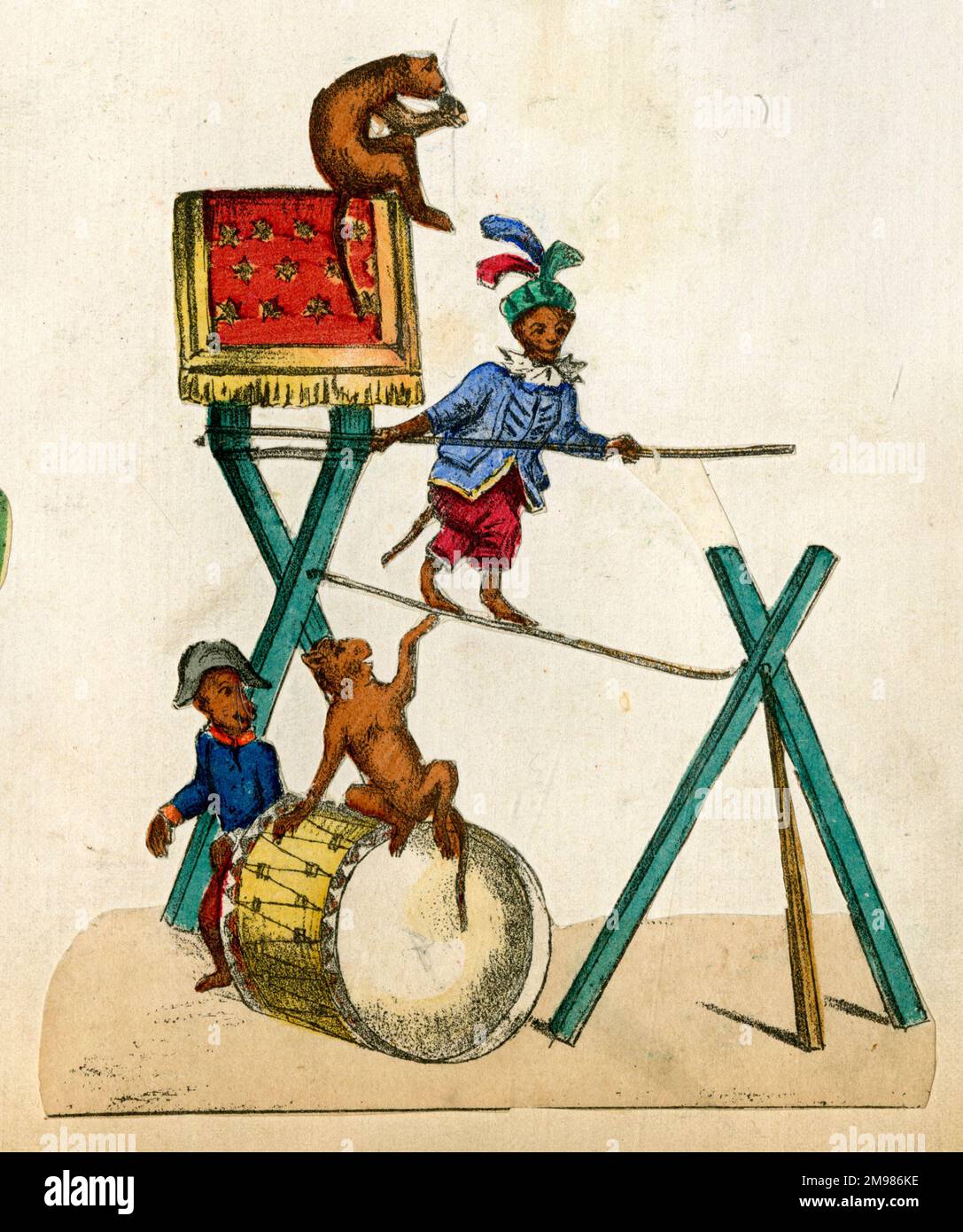 German circus scrap -- performing monkeys Stock Photo - Alamy