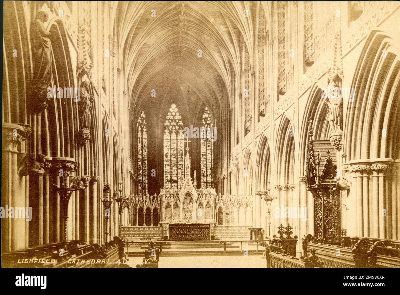 Interior view facing the altar, Lichfield Cathedral, Lichfield ...