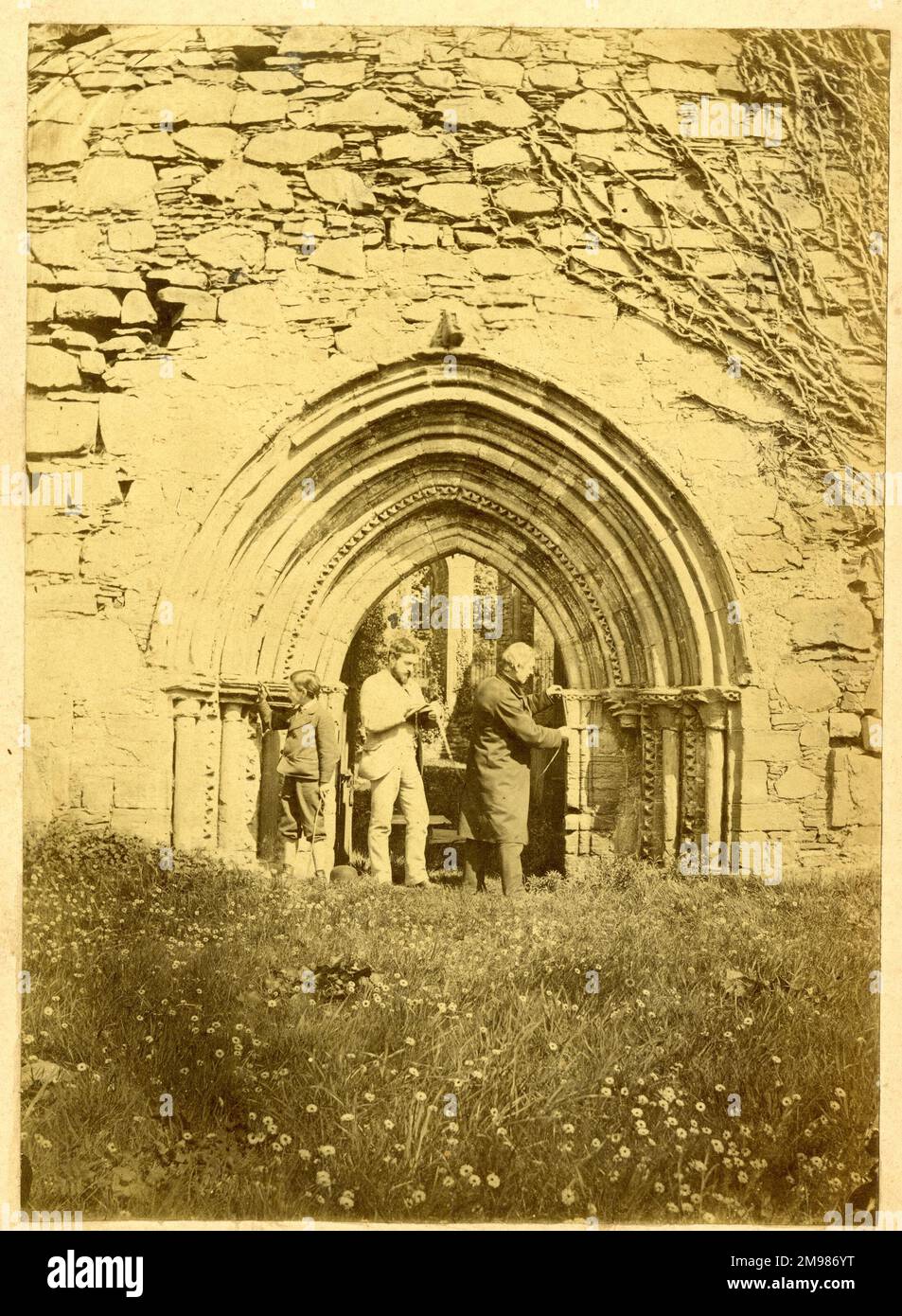 Antiquarians visiting the ruins of the Cistercian Abbey-Monastery at ...