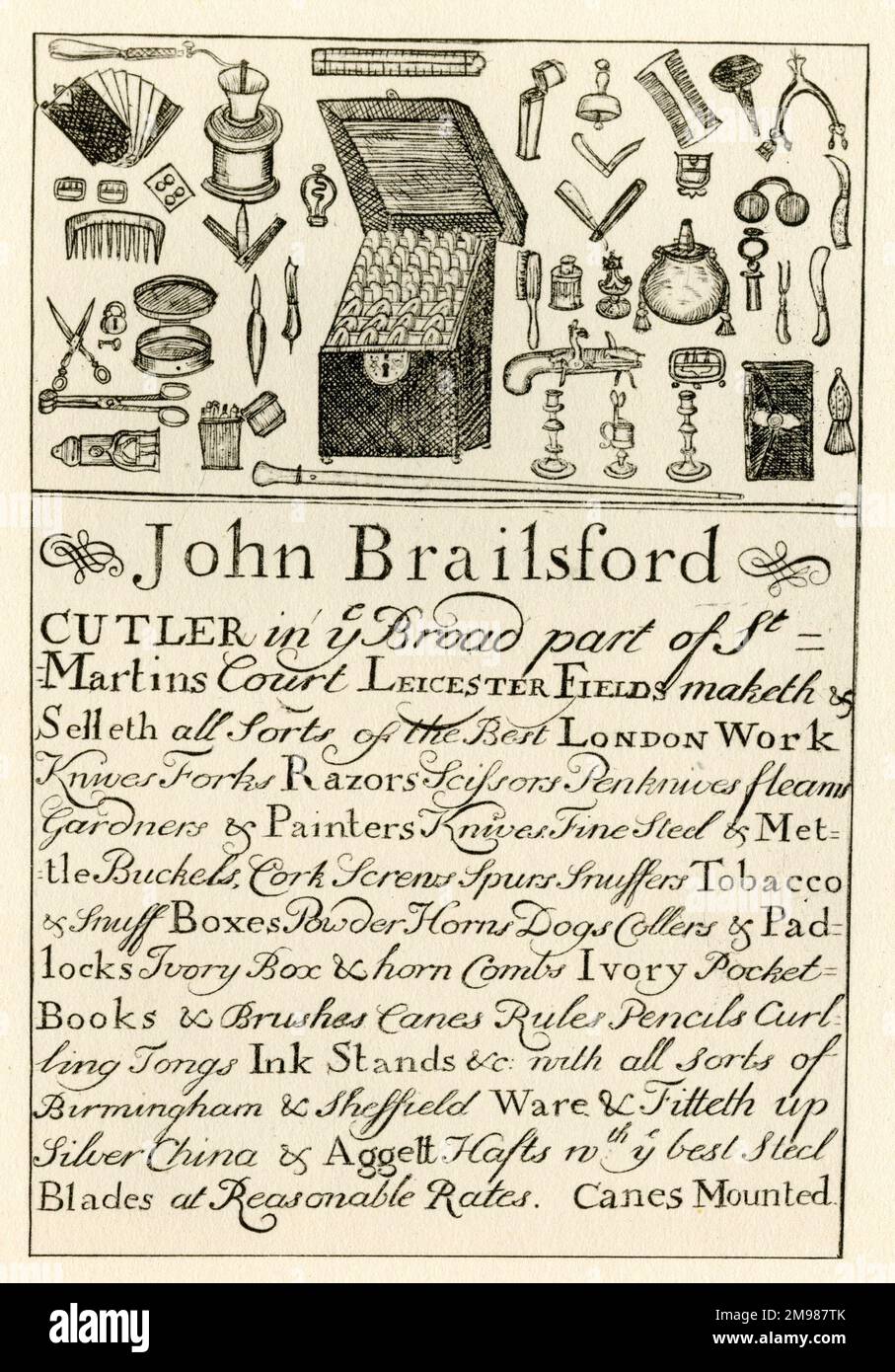 London Trade Card - John Brailsford, Cutler, St Martin's Court ...