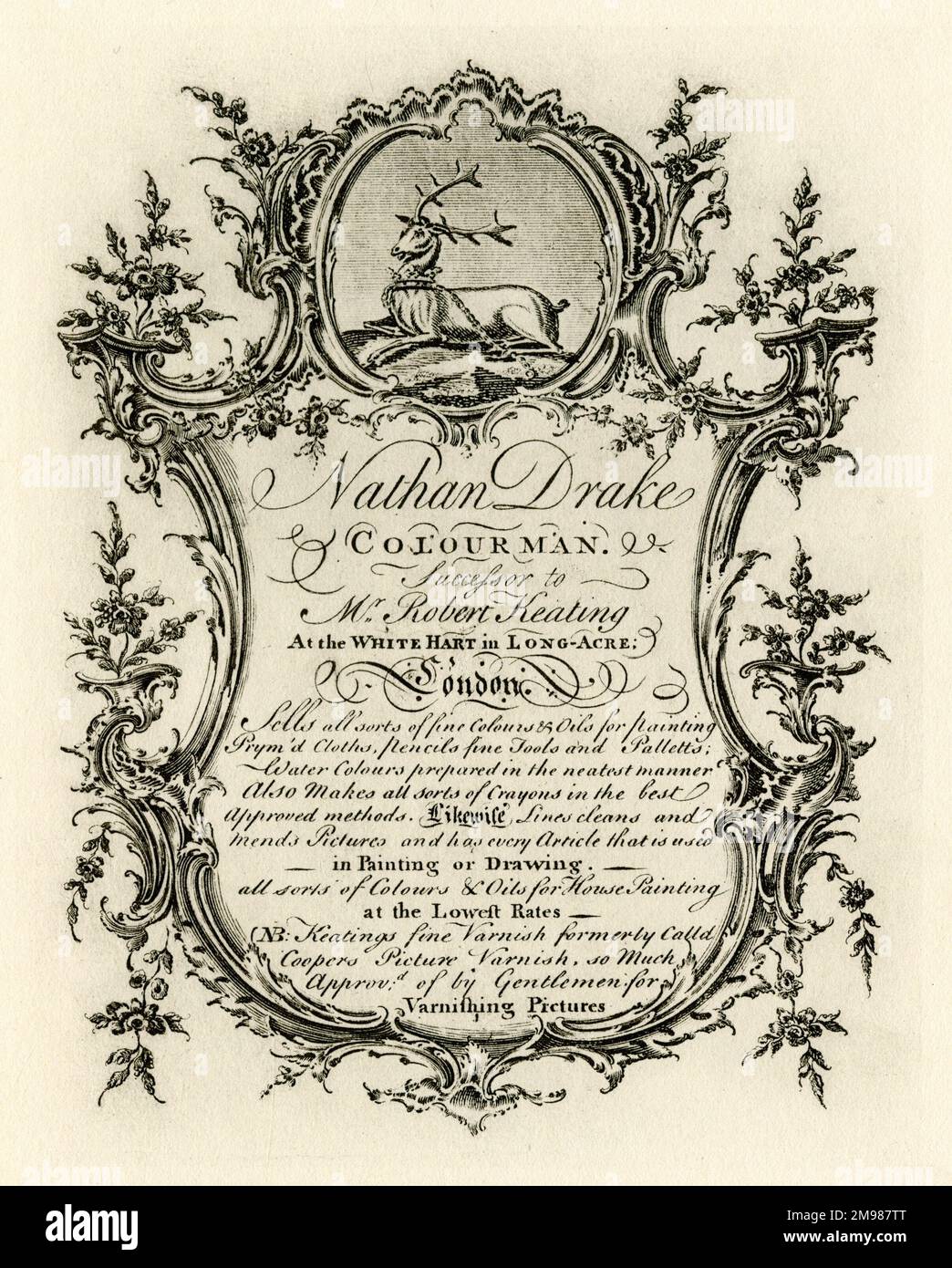 London Trade Card - Nathan Drake, Colourman, successor to Mr Robert ...