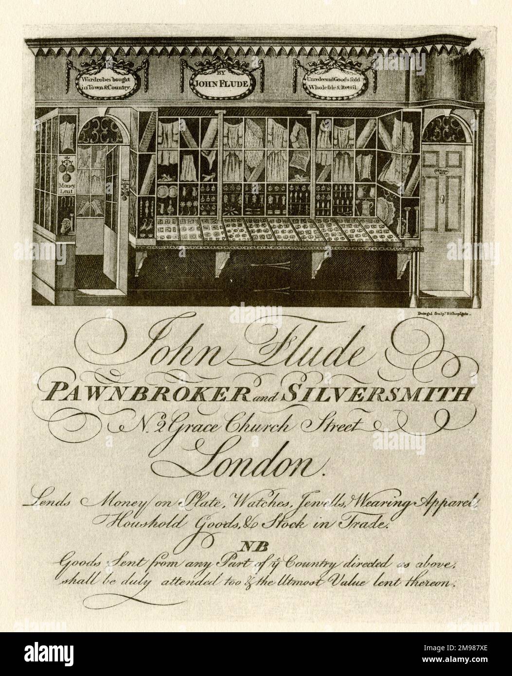 London Trade Card - John Flude, Pawnbroker and Silversmith, 2 ...