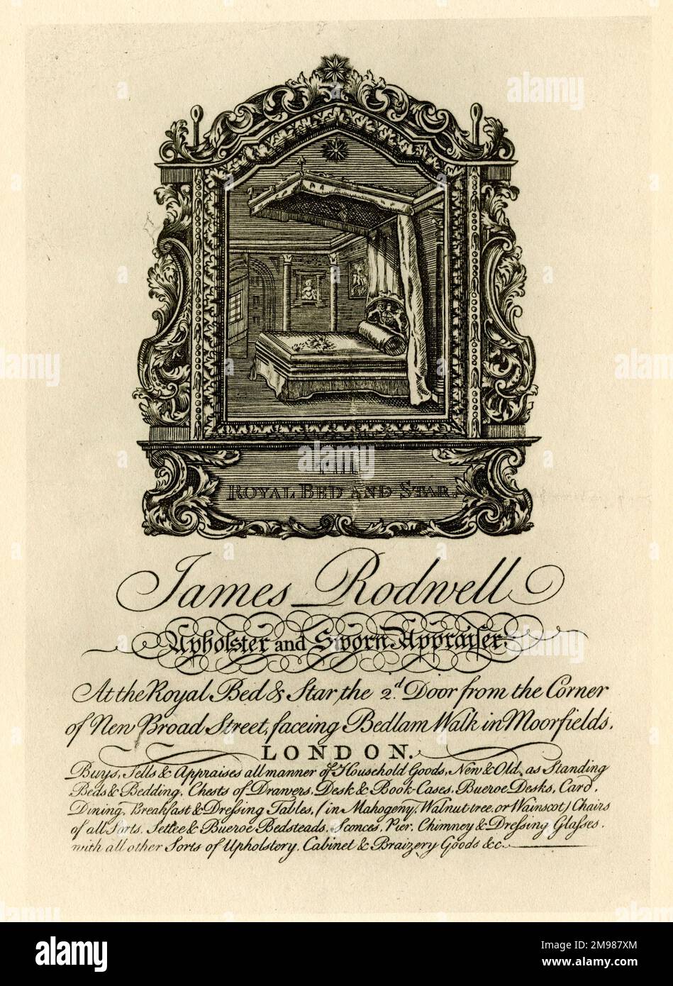 London Trade Card - James Rodwell, Upholsterer and Sworn Appraiser, at ...