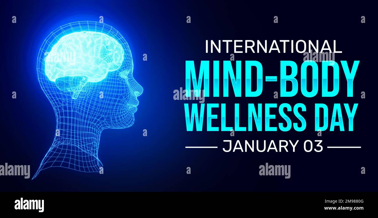 World Mind-body wellness day background design with glowing brain ...