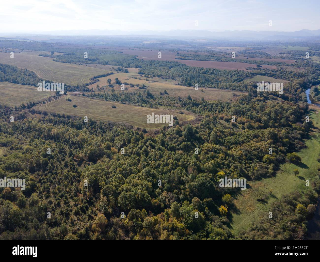 Amazing Aerial view of Vit river, passing near village of Aglen, Lovech ...