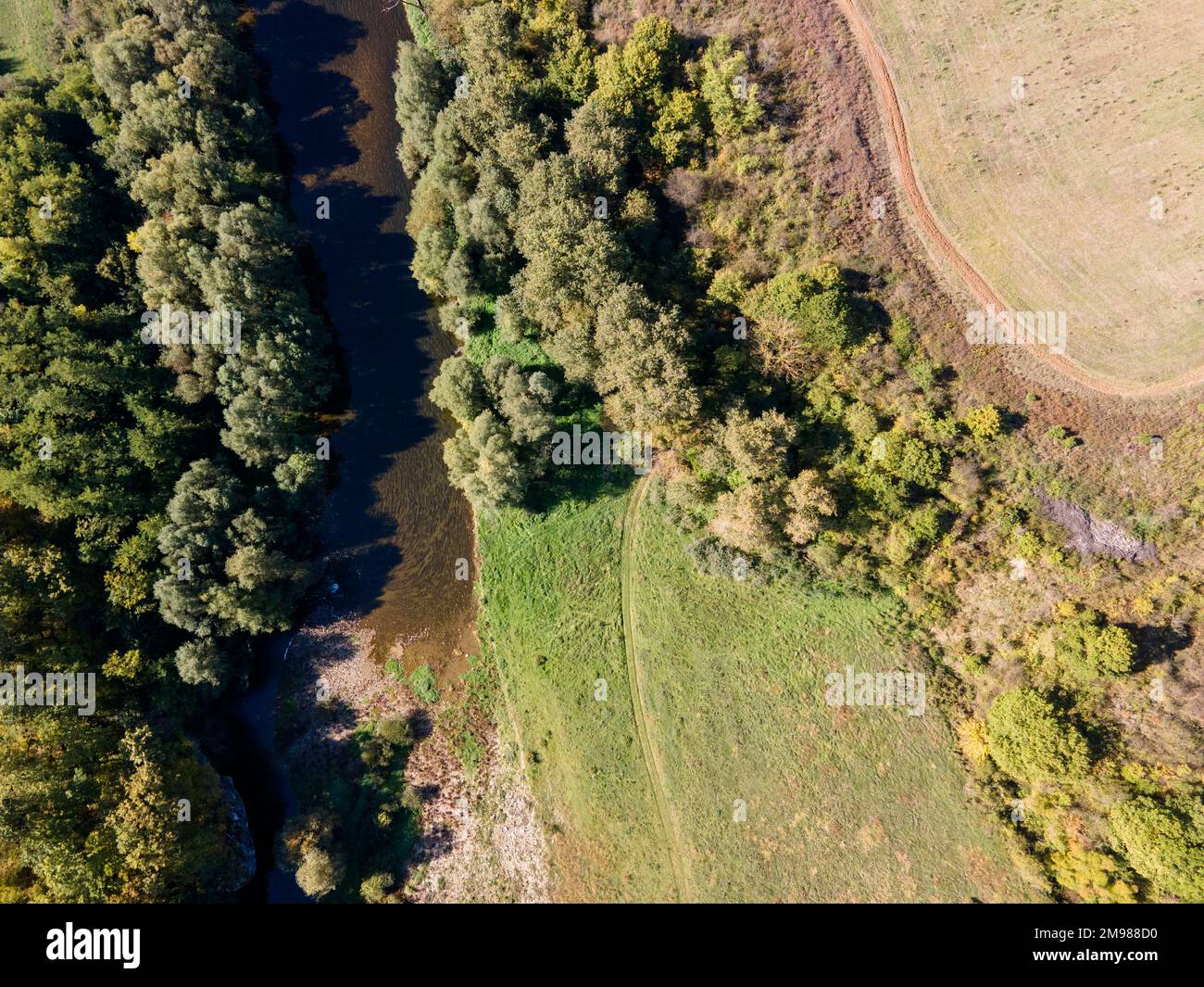 Amazing Aerial view of Vit river, passing near village of Aglen, Lovech ...