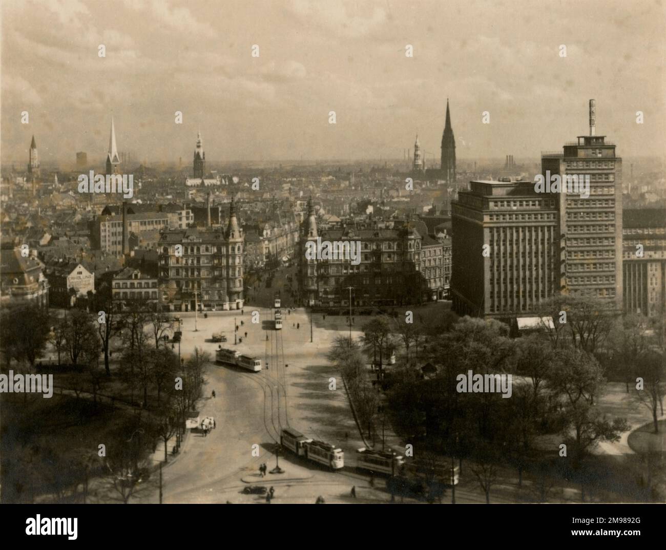 Hamburg, Germany - aerial view of Karl-Muck-Platz, with a large office ...