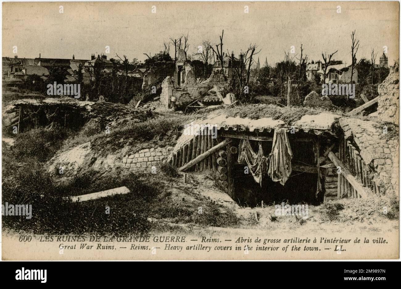 Reims, France - ruins during WW1 bombing, showing heavy artillery ...