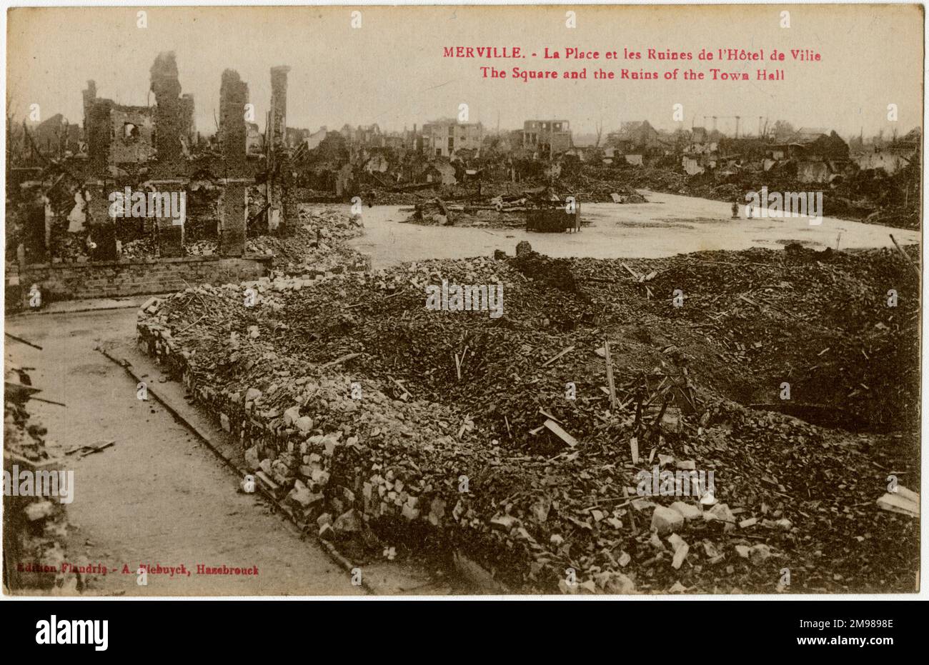 Merville, France -- the remains of the Square and the Town Hall after ...