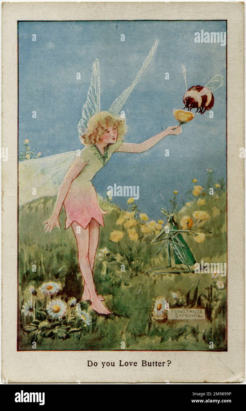 Fairy, buttercup and bee -- Do you love butter Stock Photo - Alamy