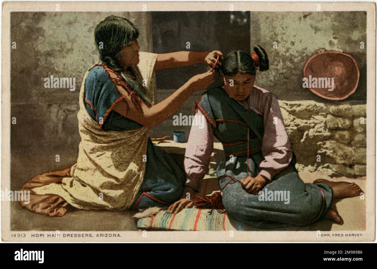 Arizona, USA - Hopi woman and girl. Before marriage Hopi girls wear ...
