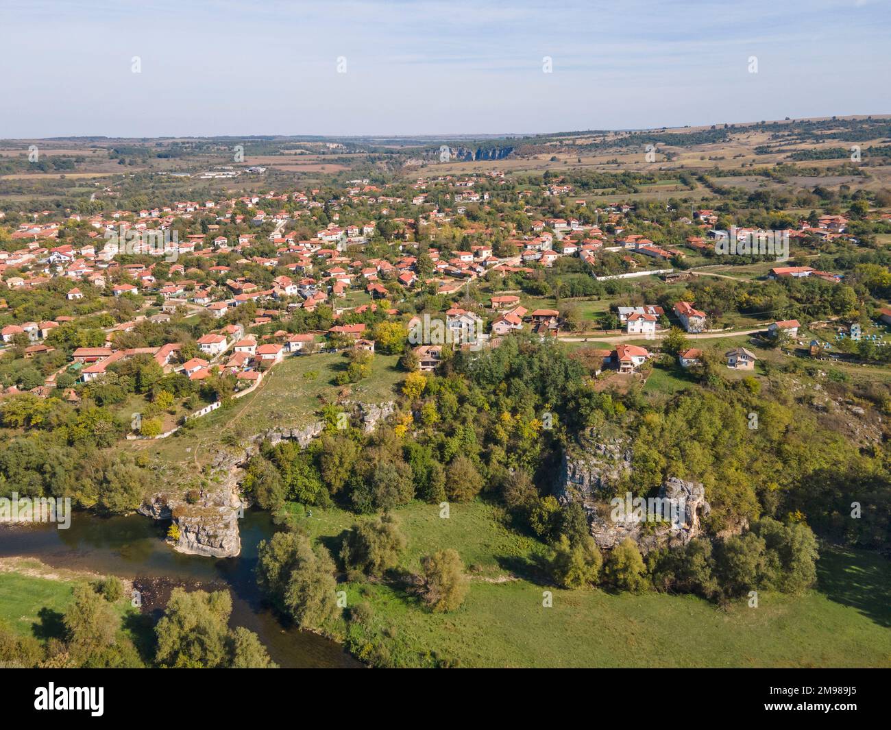 Amazing Aerial view of Vit river, passing near village of Aglen, Lovech ...