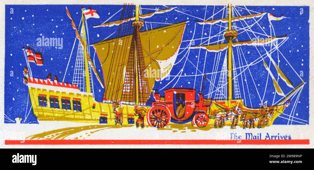 Christmas present gift tag -- ship and mailcoach Stock Photo - Alamy