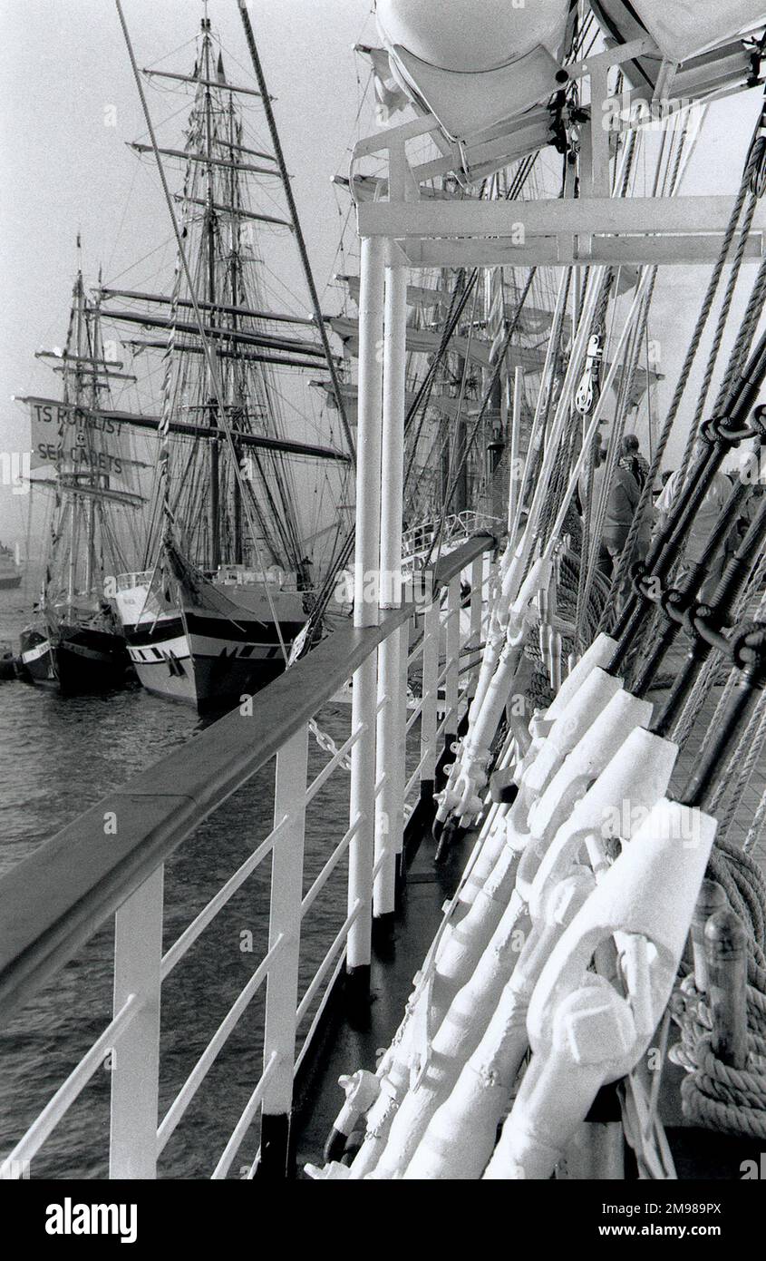 Several tall ships moored together on the sea Stock Photo - Alamy